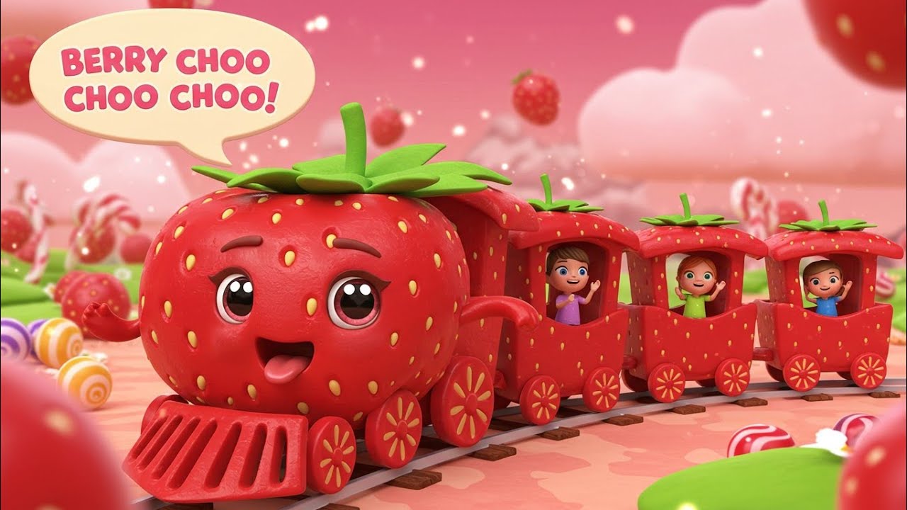 "Fruit Trains Song for Kids 🍌🍓 | Funny Banana & Strawberry Train Rhyme ...