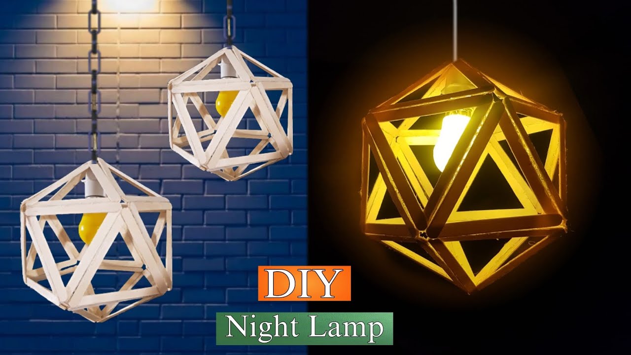 How to Make a Night Lamp out of Ice Cream Sticks - Wall Hanging Lamp ...