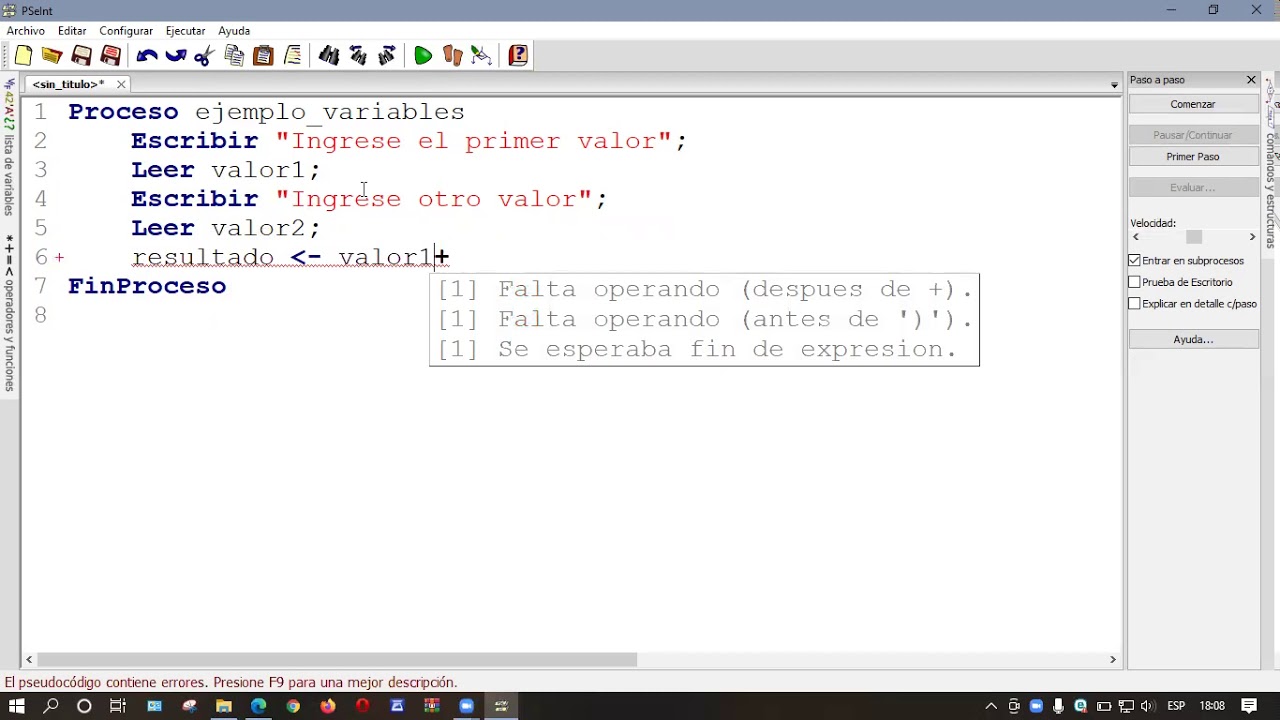 Operaciones entre variables y diagrama de flujo en PseInt - YouTube