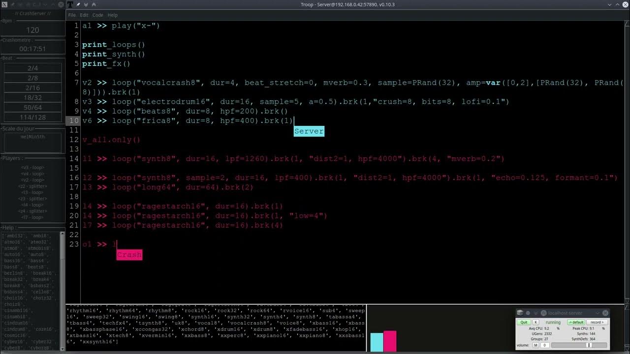 FoxDot livecoding jam with constraint - Use only loop players with break beat function. - YouTube