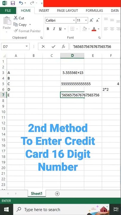 how to Enter Credit Card 16 digit number in excel - YouTube