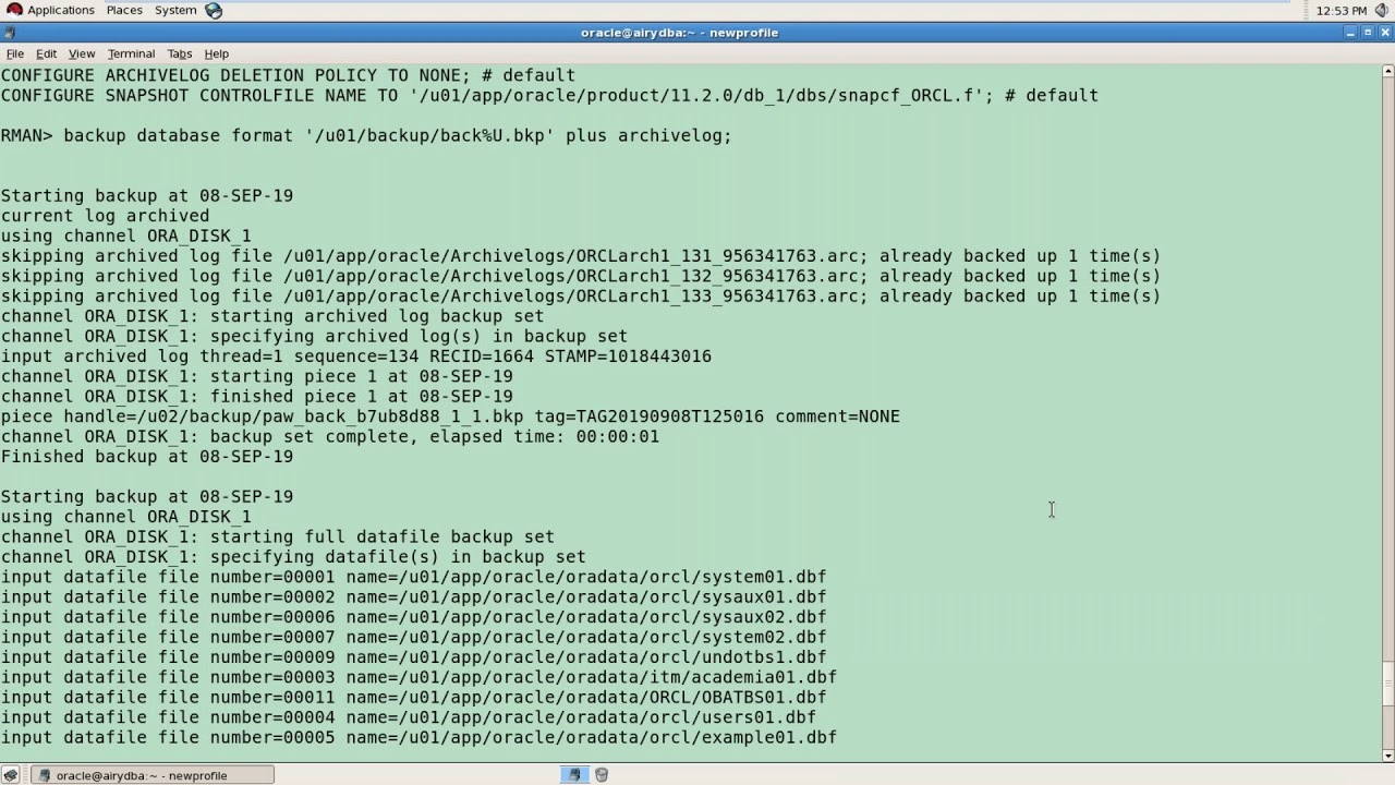 Oracle 12 2 Dba Classes 25 20190908 Rman Commands Youtube