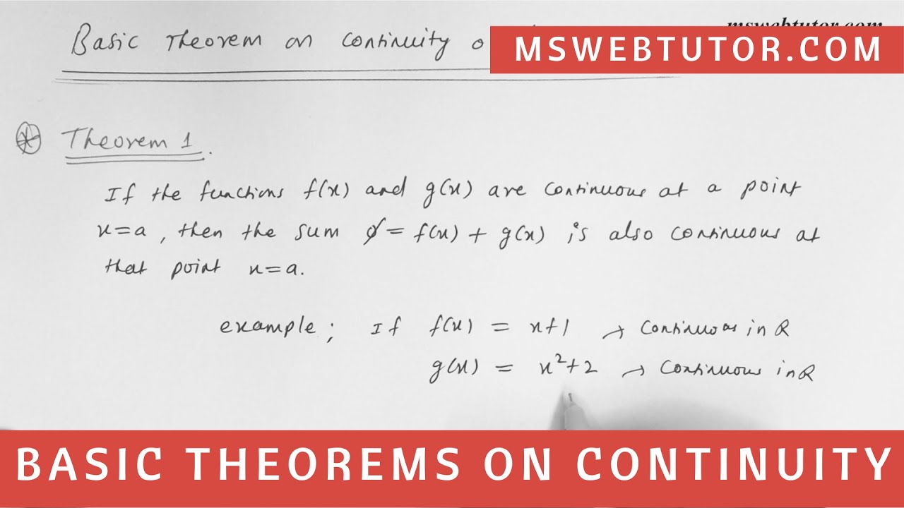 Basic Theorems on Continuity (Hindi) | mswebtutor.com - YouTube