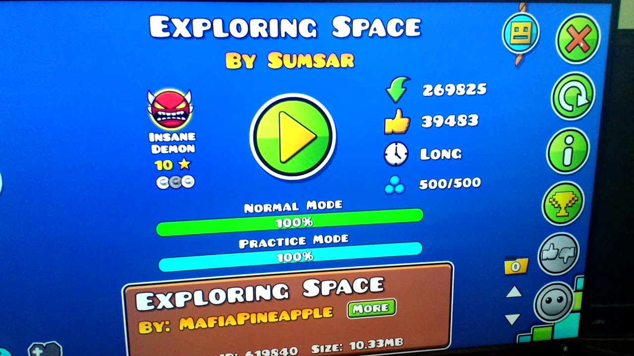 (geometry dash/ My first insane demon) Exploring Space By Sumsar, GG ...