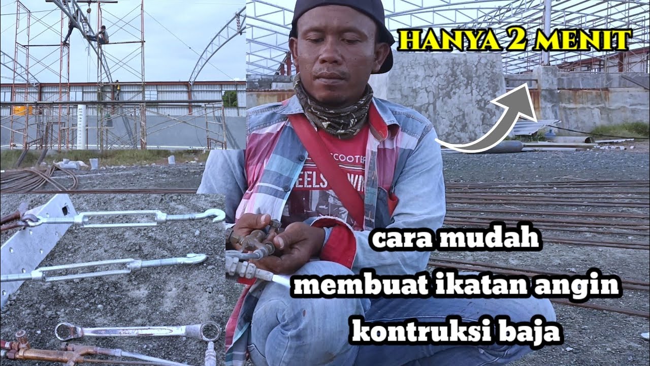 cara mudah membuat tali angin /bracing kontruksi baja - YouTube