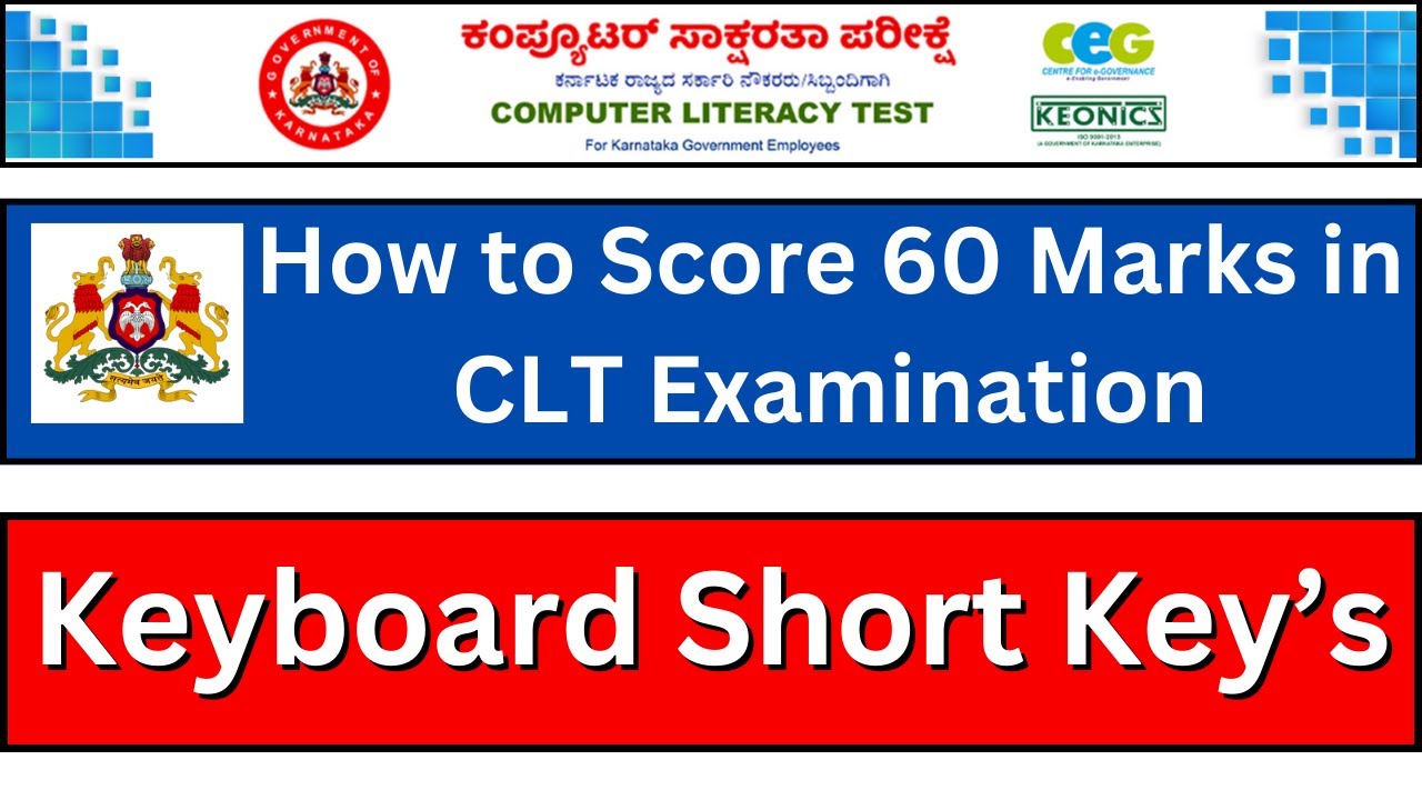 Computer Literacy Test Karnataka/CLT Karnataka/CLT Keyboard Short Keys ...