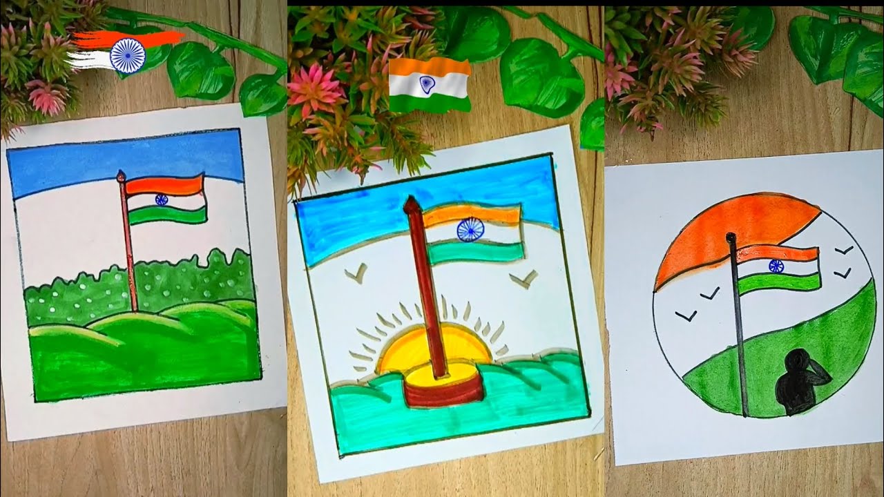 3 easy and unique Indian flag drawing || Indian flag drawing for ...