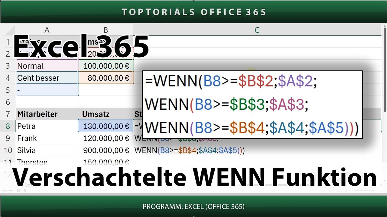 Verschachtelte WENN Funktion ganz einfach | Excel 365 Tutorial - YouTube