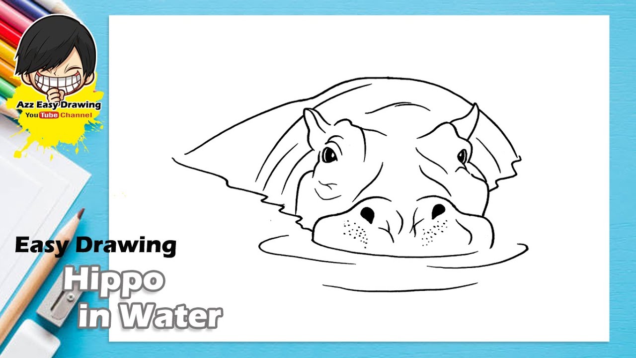 Easy Drawing Hippo in Water - YouTube