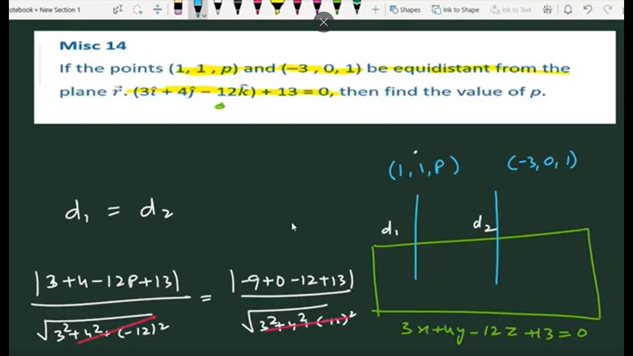 If the points (1, 1, p) and (−3, 0, 1) be equidistant from the plane r ...