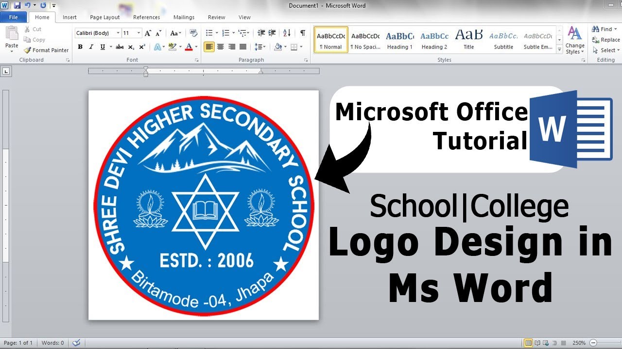 How to Make School College Logo Design in Ms word | Save Jpg | Logo ...