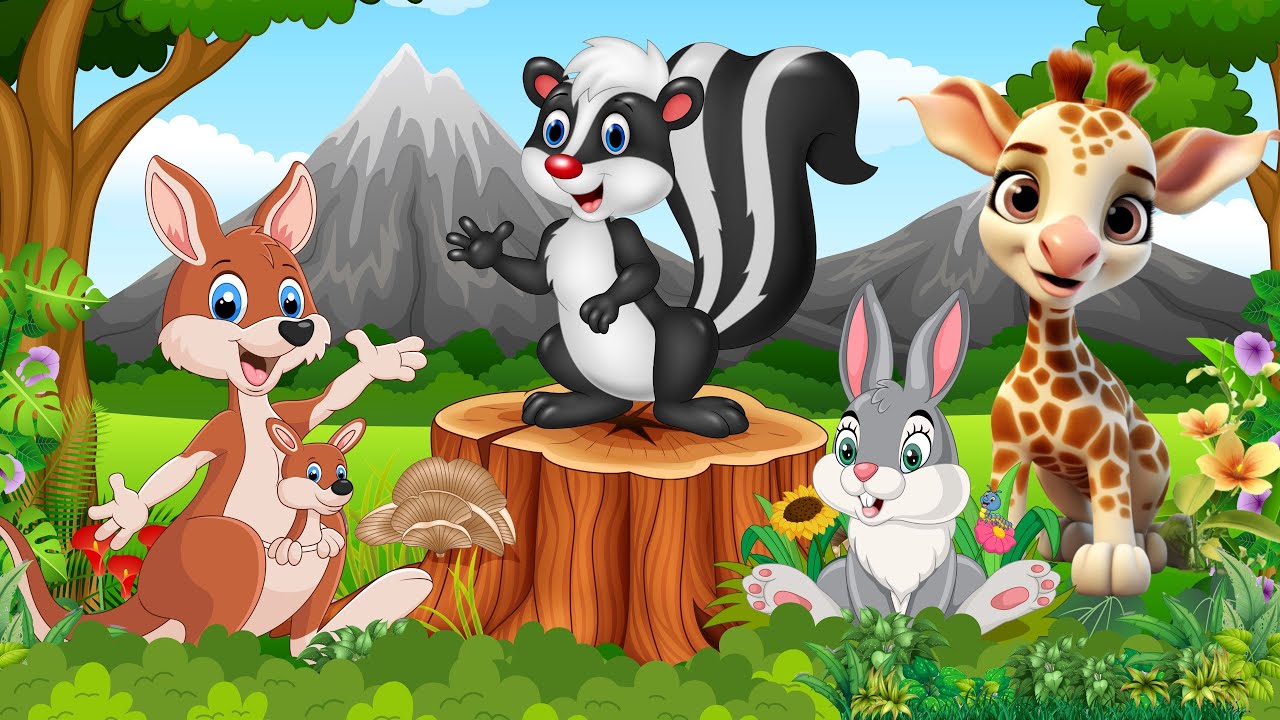 Cute little Animals - Giraffe, Skunk, Rabbit, Kangaroo, Hare - Animal ...