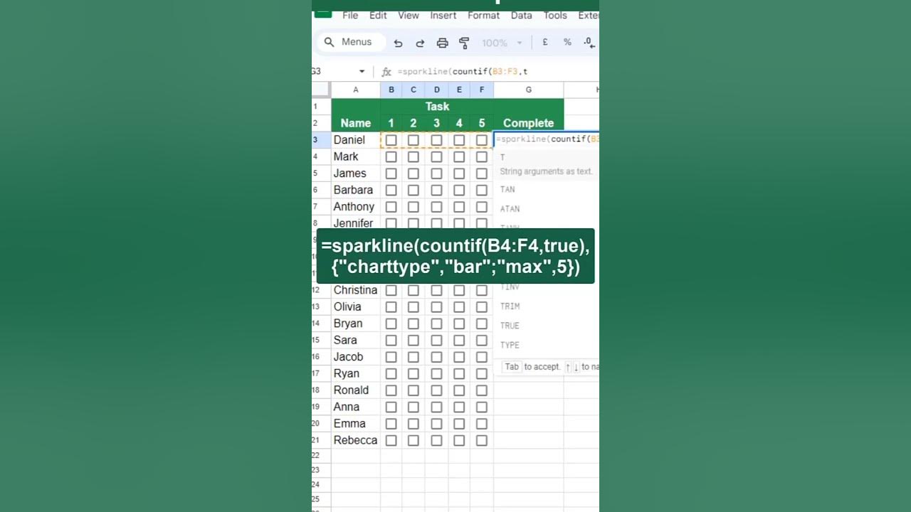 Progress bar with checkbox in Google sheet #smartexcel #excel #exceltips #exceltricks # ...