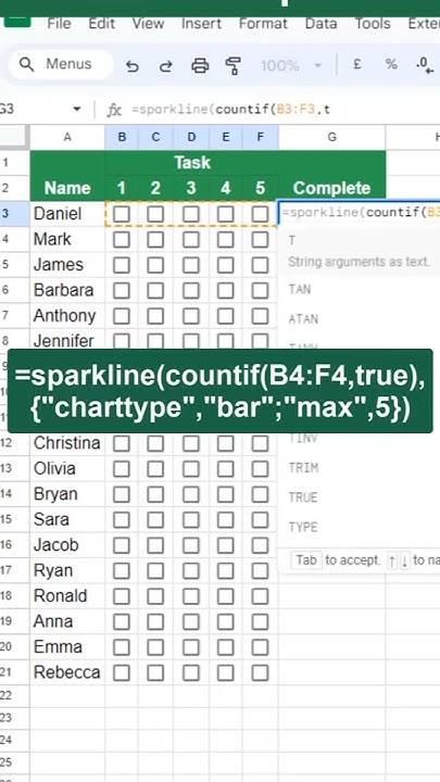 Progress bar with checkbox in Google sheet #smartexcel #excel #exceltips #exceltricks # ...