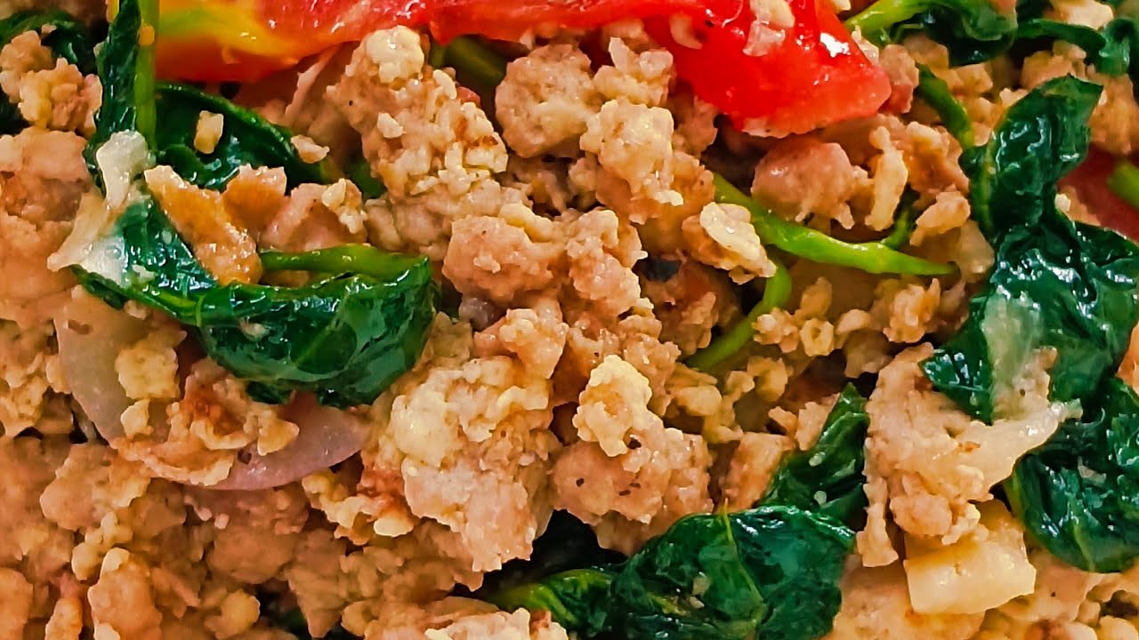 cooking Ginisang Pork Giniling with egg and Kangkong😋 - YouTube