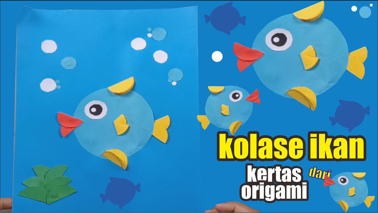 cara membuat kolase ikan dari kertas origami || make a fish collage ...