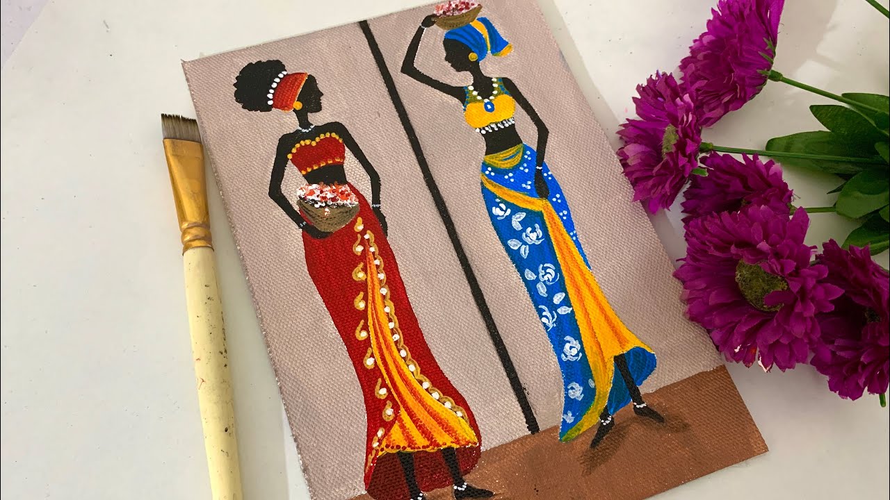 Tribal art African women Painting for beginners/Easy Sunset Scenery ...