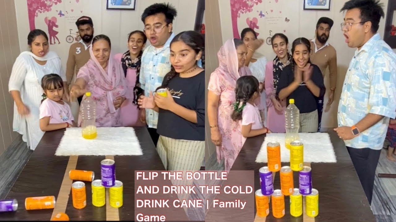 FLIP THE BOTTLE AND DRINK THE COLD DRINK CANE | Family Game - YouTube