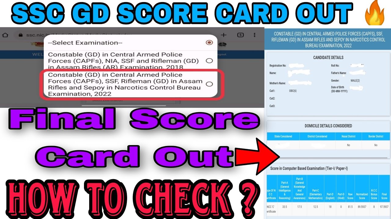 SSC GD 2022 Score Card🔥| #sscgdscorecard2023 #sscgd #sscgdscorecard # ...