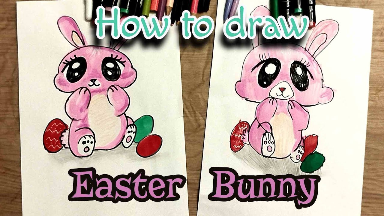 😱How to Draw the most cute Easter Bunny Ever 🐰- step by step Lesson for ...
