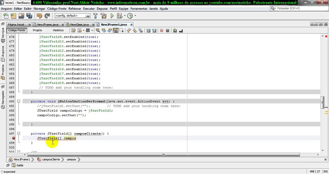 aula 4621 javaseIII - otimizando codigo limpando campos setText com vetore de JTextField - YouTube