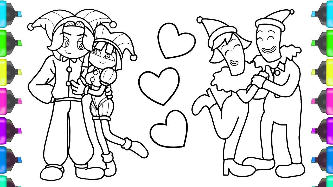 Coloring Pages New Love Couple Story Pomni & Kaufmo | How to Color ...