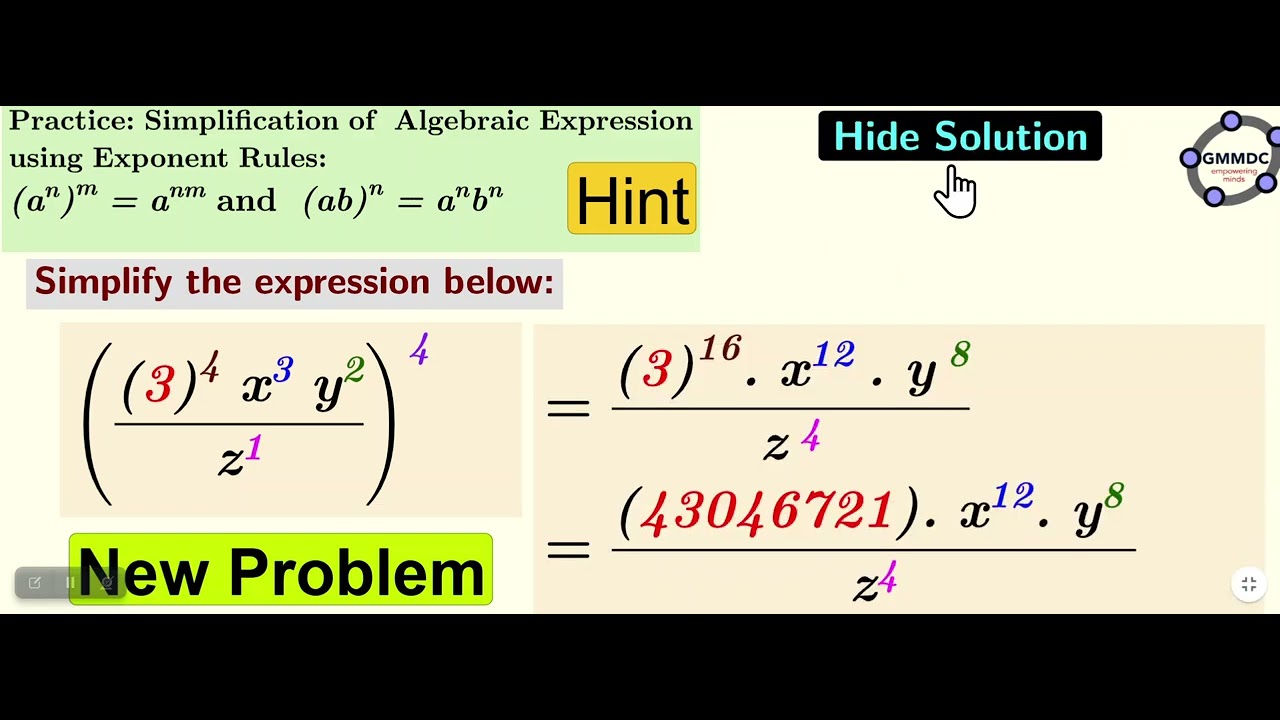 Algebraic Simplification Practice Power & Product Rules for Exponents ...