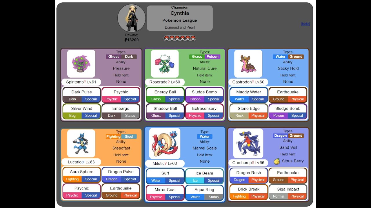 Pokémon Challenge Livestream - Platinum with DP Cynthia's Team and ...