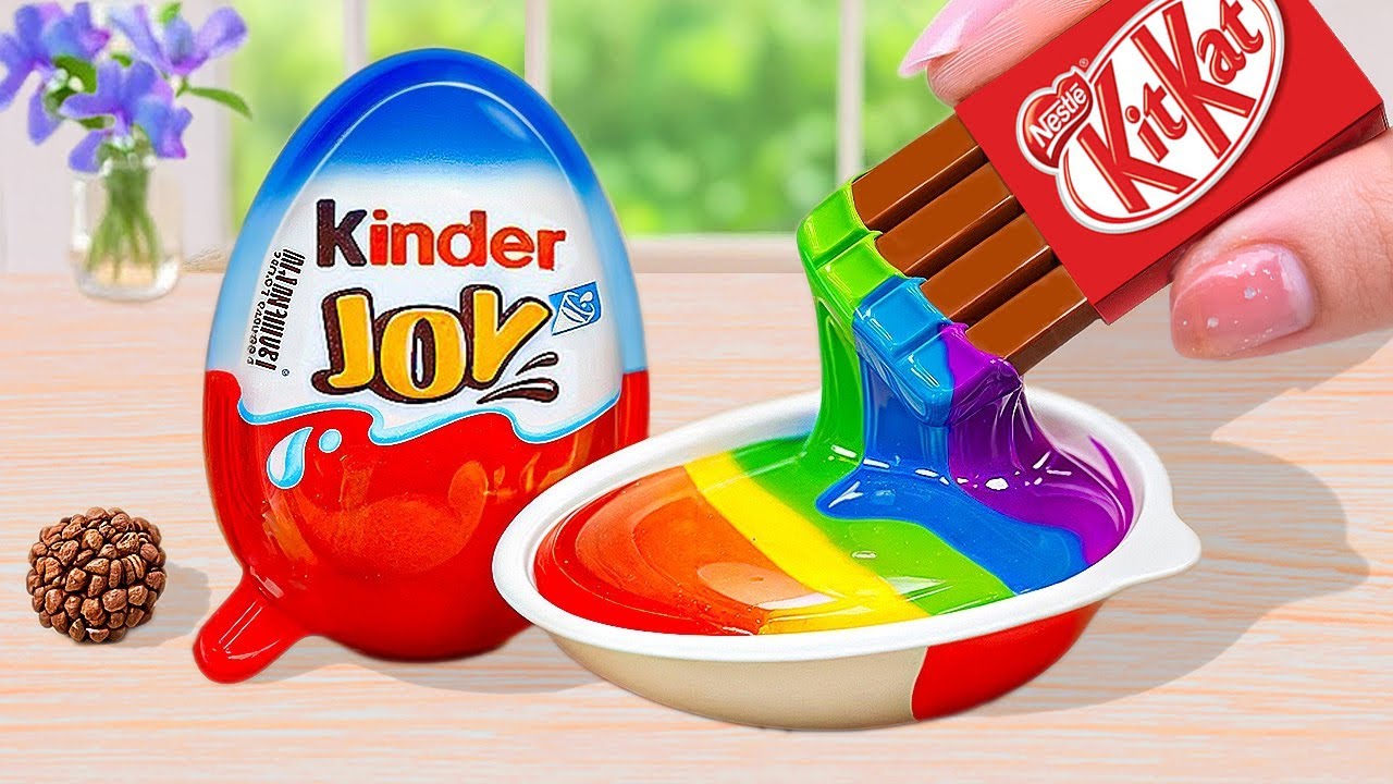 Kinder Chocolate vs Rainbow Cake | Mini Rainbow Kinder Joy Cake Recipe ...