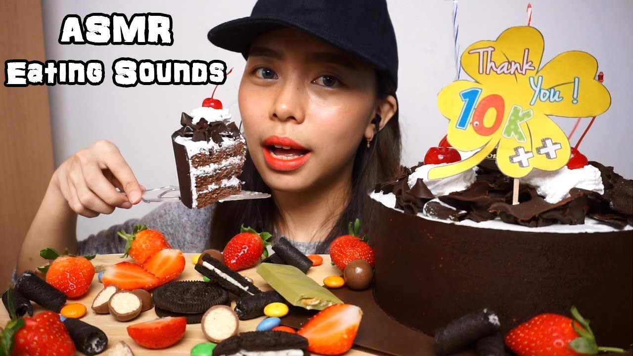 ASMR Black Forest Cake & Assorted Treats | Crunchy & Soft Eating Sounds ...