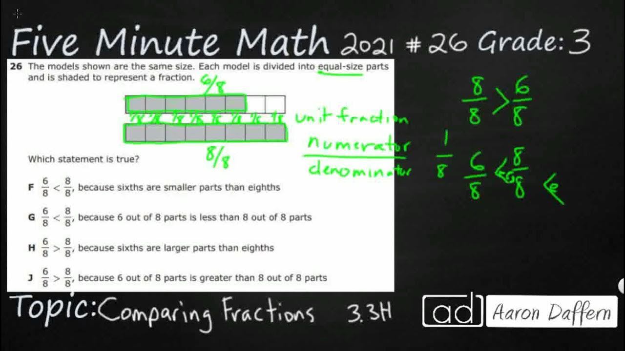 3rd Grade STAAR Practice Comparing Fractions (3.3H - #8) - YouTube