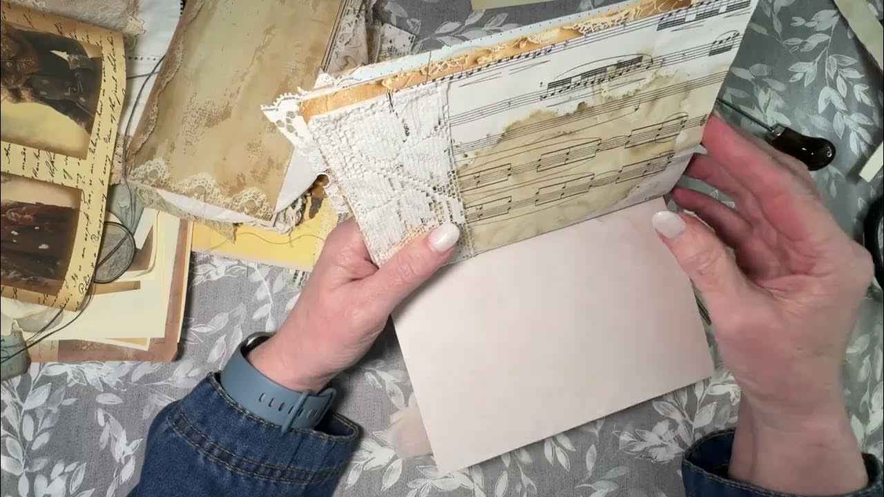 Let’s sew three signatures onto a floating spine for a junk journal - YouTube