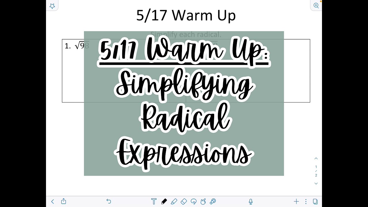 5/17 Warm Up: Simplifying Square Roots - YouTube