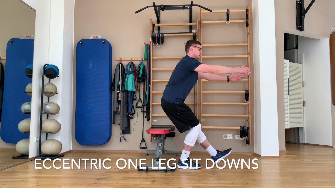 Eccentric one leg sit downs - YouTube