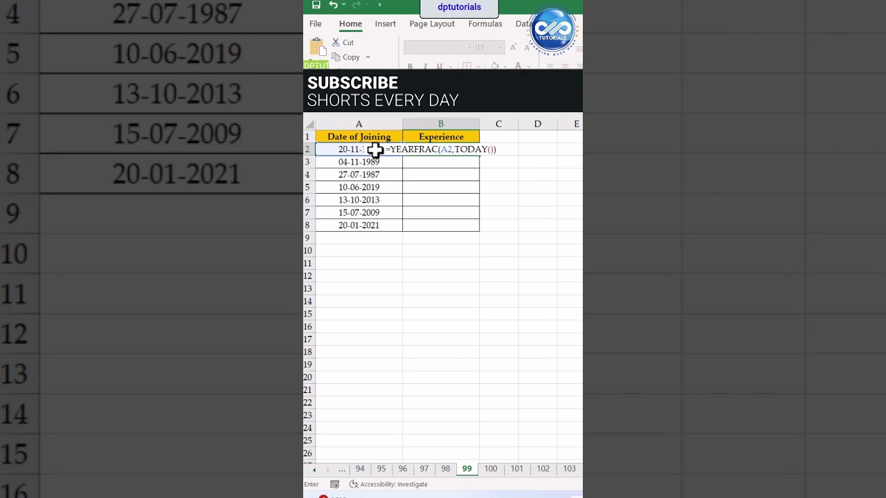ExcelShort99 Trick To Calculate Years Of Experience In Excel YouTube ExcelShort99 Trick To Calculate Years Of Experience In Excel YouTube