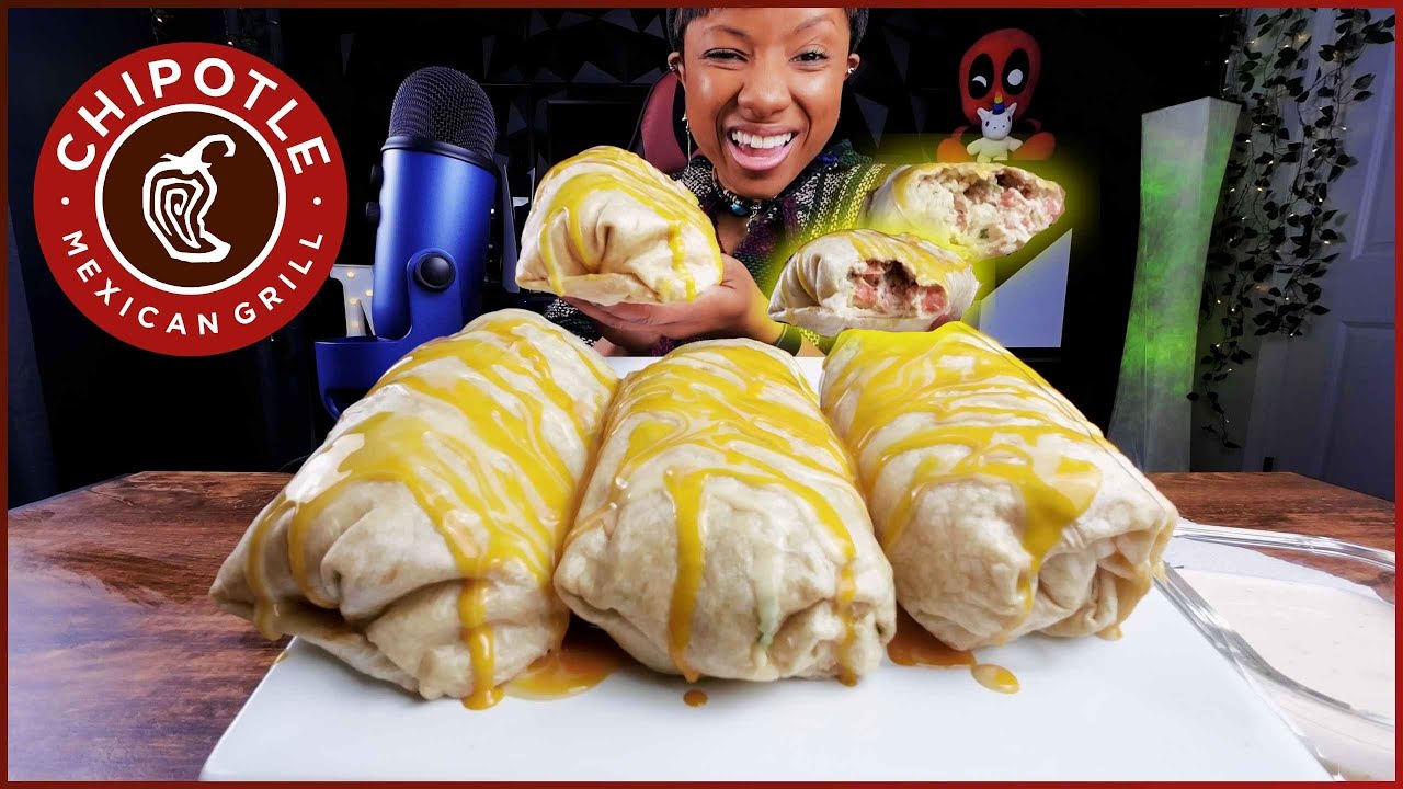 ASMR | MUKBANG CHIPOTLE HUGE CHEESY BURRITOS - YouTube