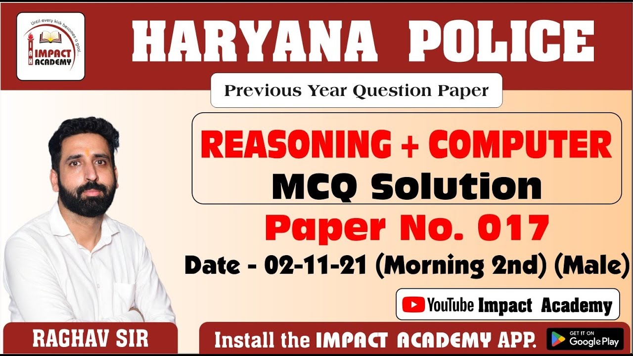 Haryana Police Reasoning & Computer || 02-11-2021, Morning 2nd Set Male || by Raghav Sir ...