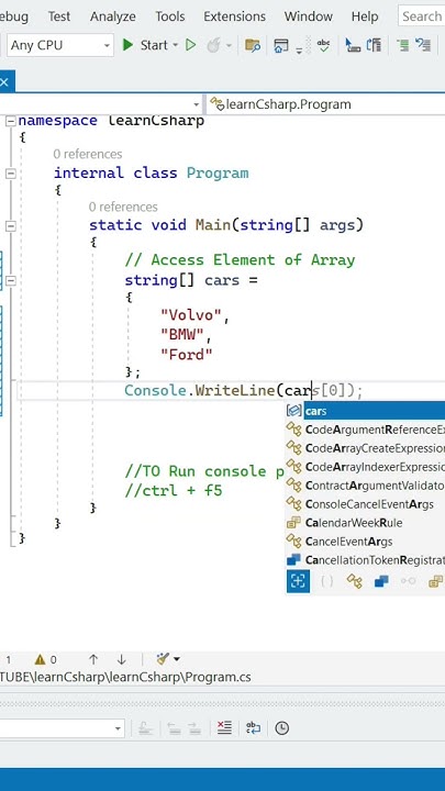Access Element Of An Array In Csharp Csharp Programming Array Shorts Youtube 1550