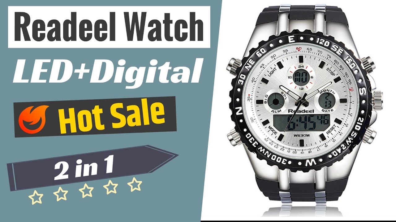 Readeel M1272 Dual Time Sport Quartz Wrist Watch For Men Waterproof LED ...