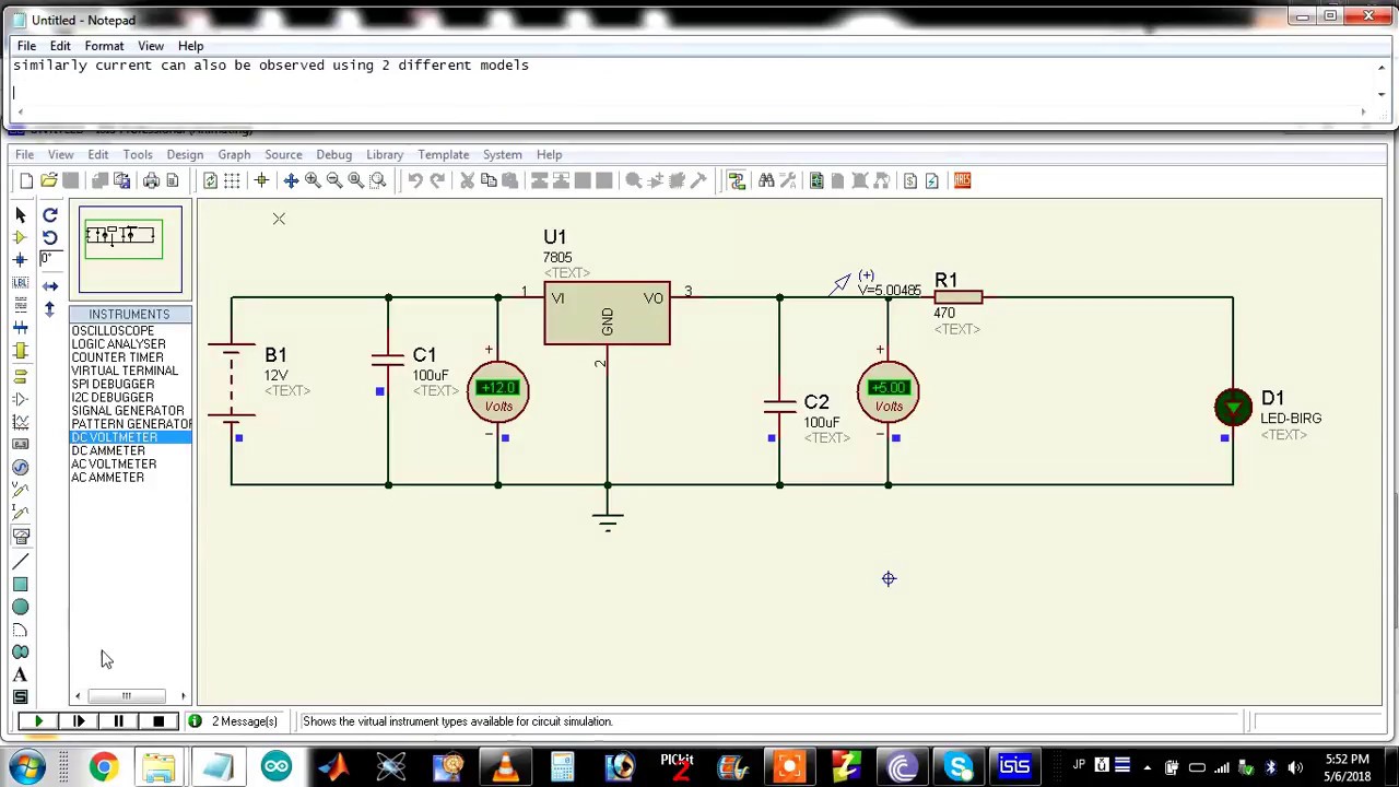 Learn to use Proteus in less than 5 minutes ! - Power Supply using 7805 ...