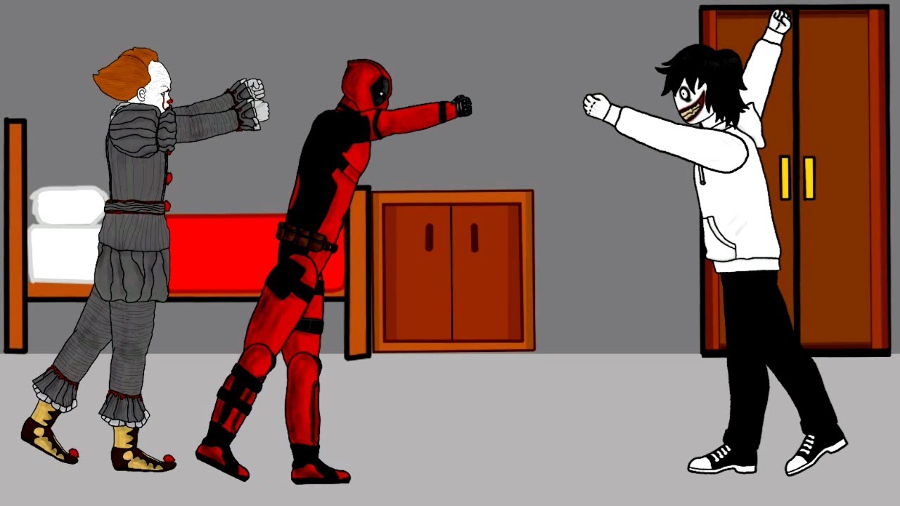 Deadpool With Pennywise vs Jeff The Killer Fighting - Drawing Cartoon 2 ...