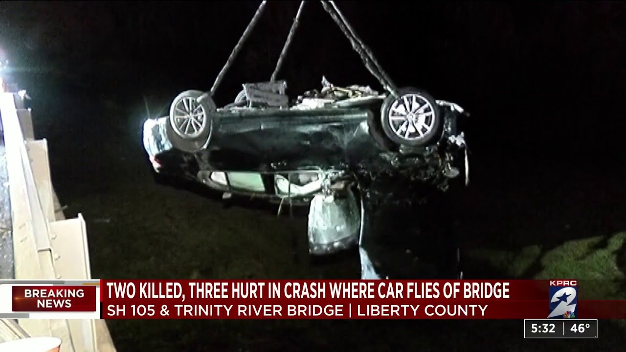 2 killed, 3 injured in crash where car flies off bridge in Liberty ...