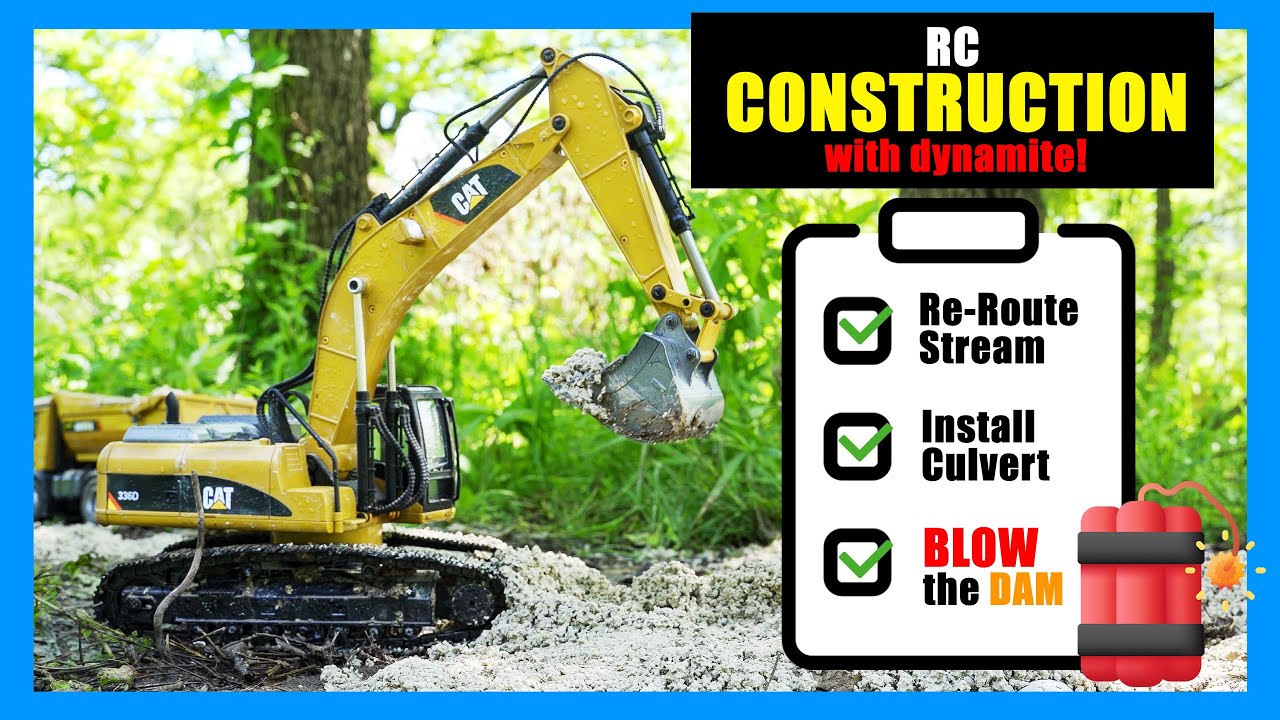 RC Road Construction with Dynamite! Build a Road Over a Stream, BLOW ...