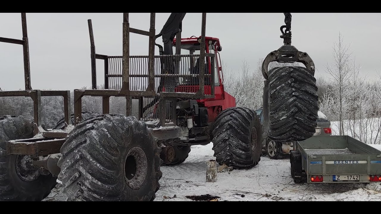 Homemade forwarder -tire again - YouTube