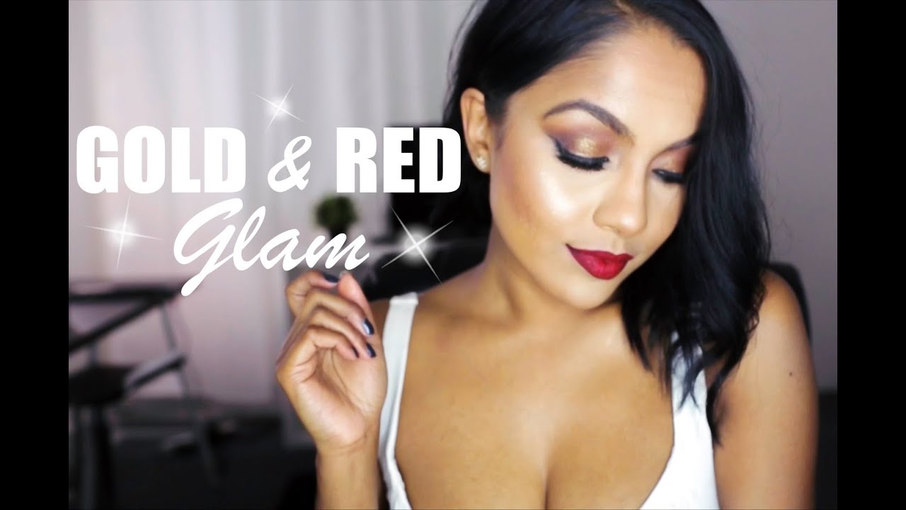 Gold Glitter Eyes Red Lip Glam Plus Cream Contour Highlight