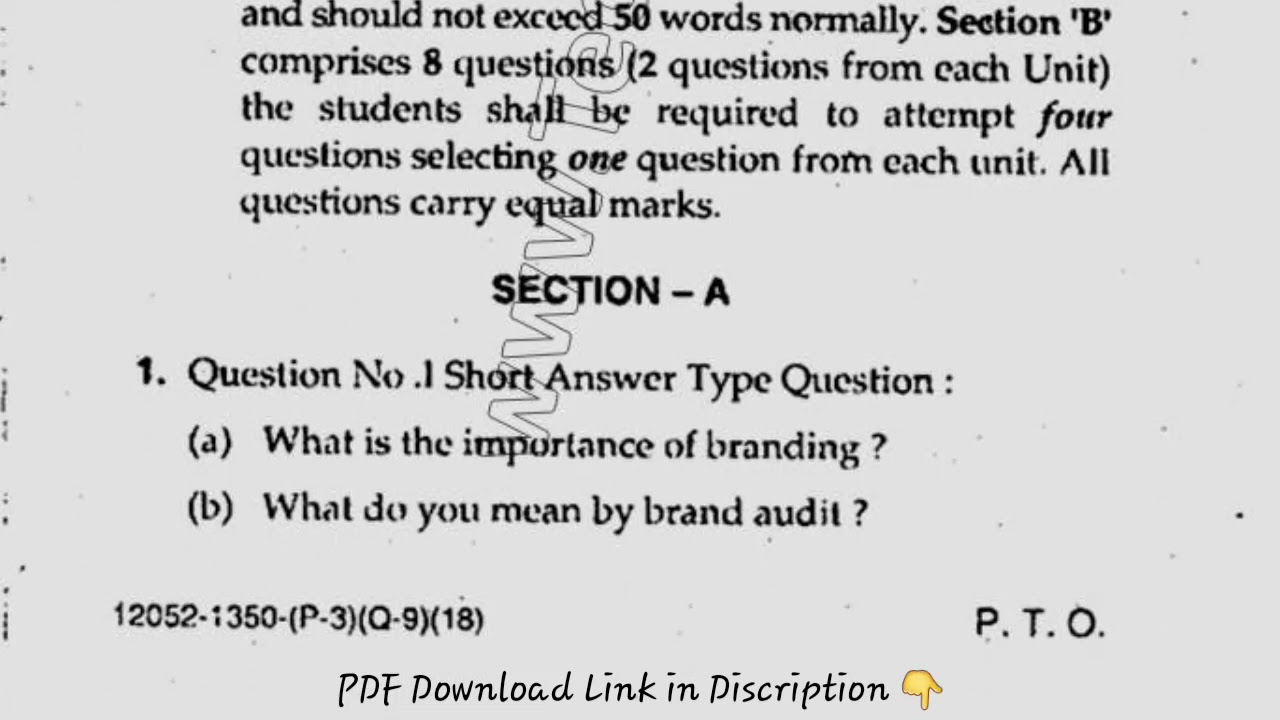 MBA 3rd Sem Brand Management Question Paper 2018 - YouTube