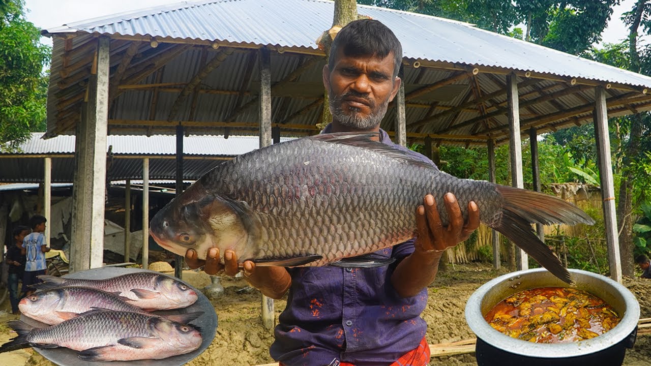 বিশাল কাতলা মাছ রান্না - ভাঙ্গা বাড়িতে নতুন ঘর - House Making & Big ...