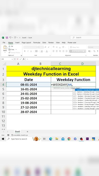 Weekday Function In Excel Exceltips Exceltech Deepakjhanswa Exceltutorial Excel Dataentry 5182