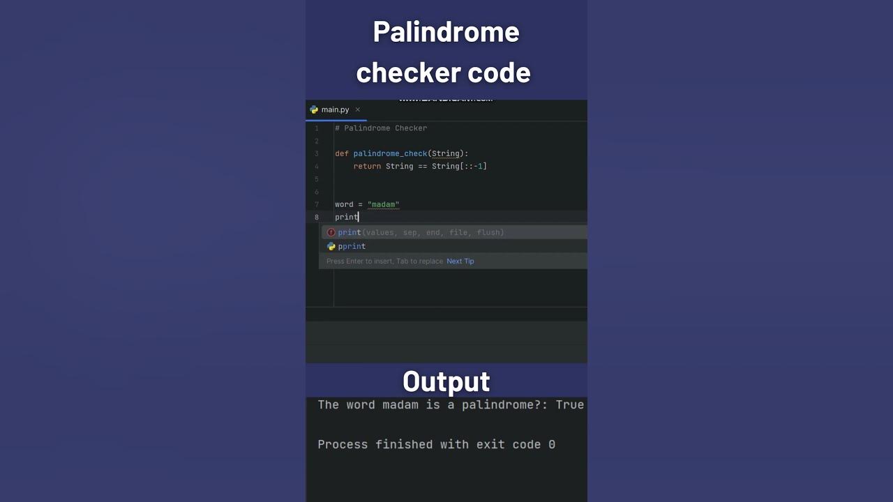 Python Palindrome Checker In 60sec Shorts Python Pythontips Pythonshorts Codingtips