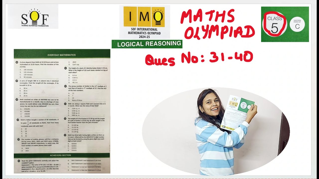 Class 5 Maths Olympiad 2024-25 Question Paper| Ques no 31-40 | IMO ...